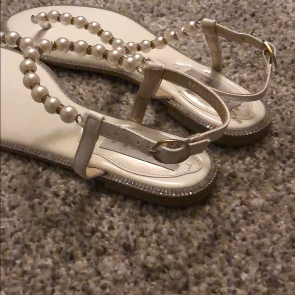 Shoes | Pearl And Rhinestone Flat Wedding Sandals | Poshmark